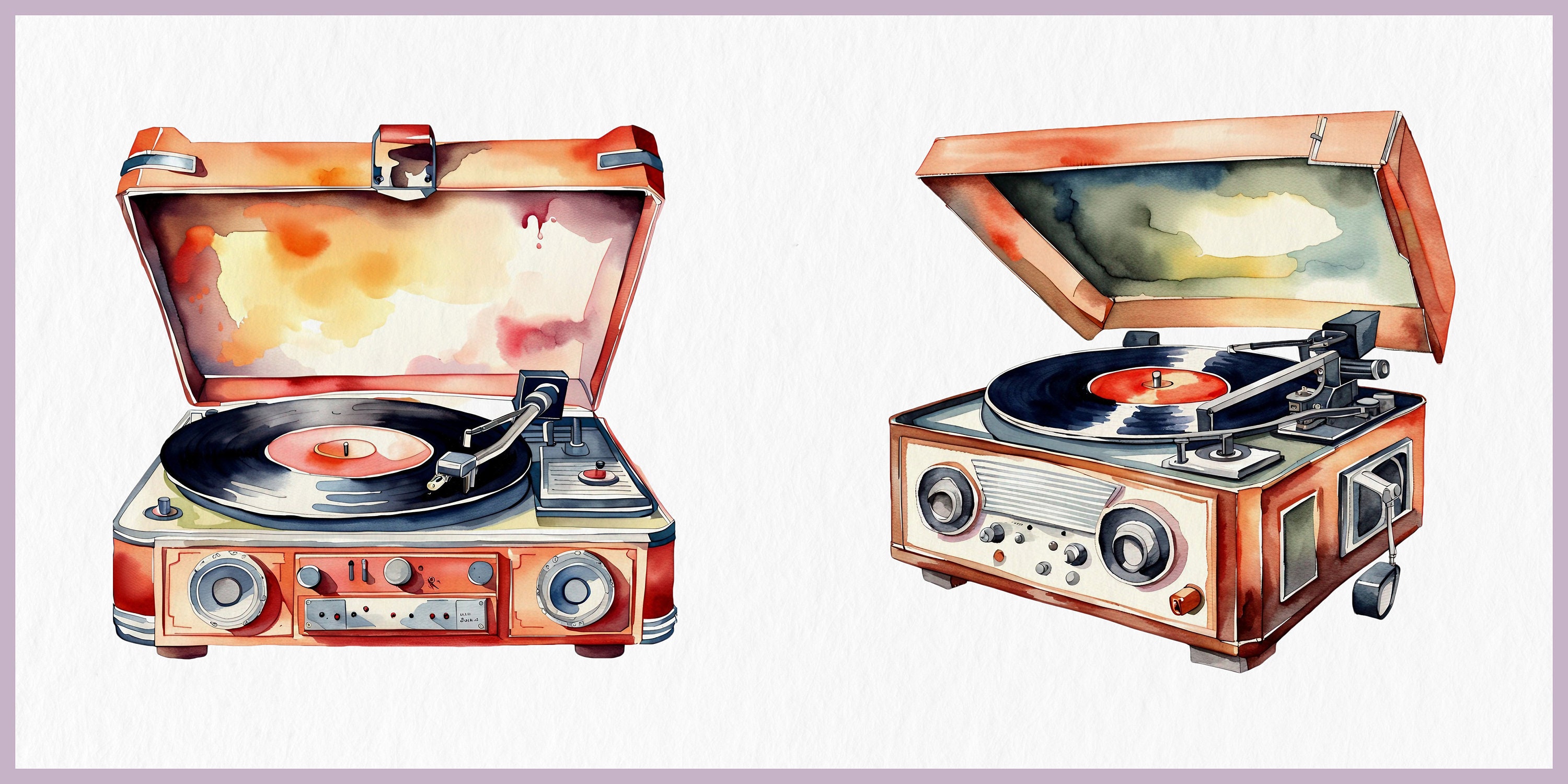 Retro Vinyl Record Player Clipart Bundle 12x PNG Images Transparent ...
