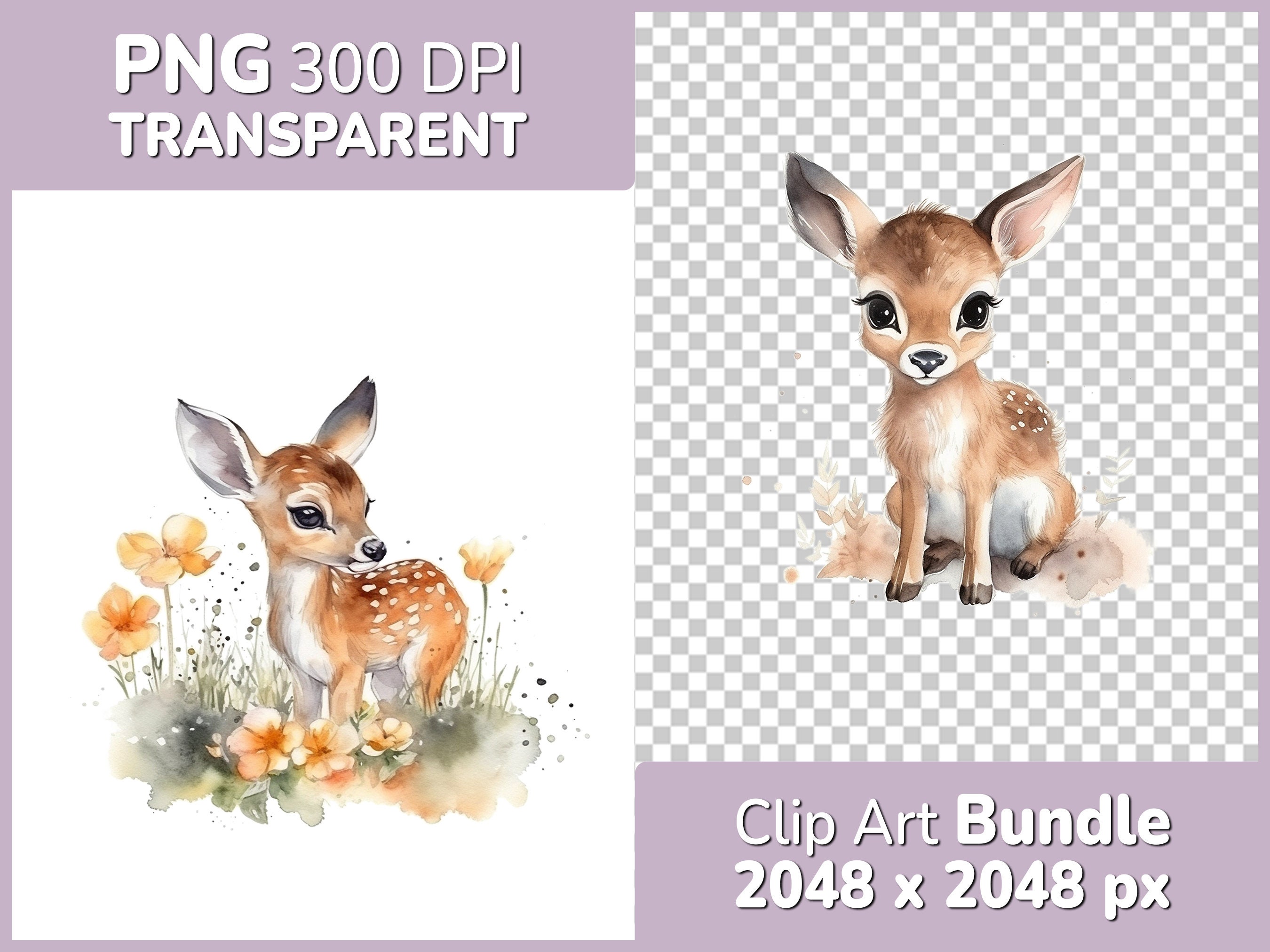 Cute Baby Fawn Deer Motifs Clipart Bundle Cute Watercolor - Etsy