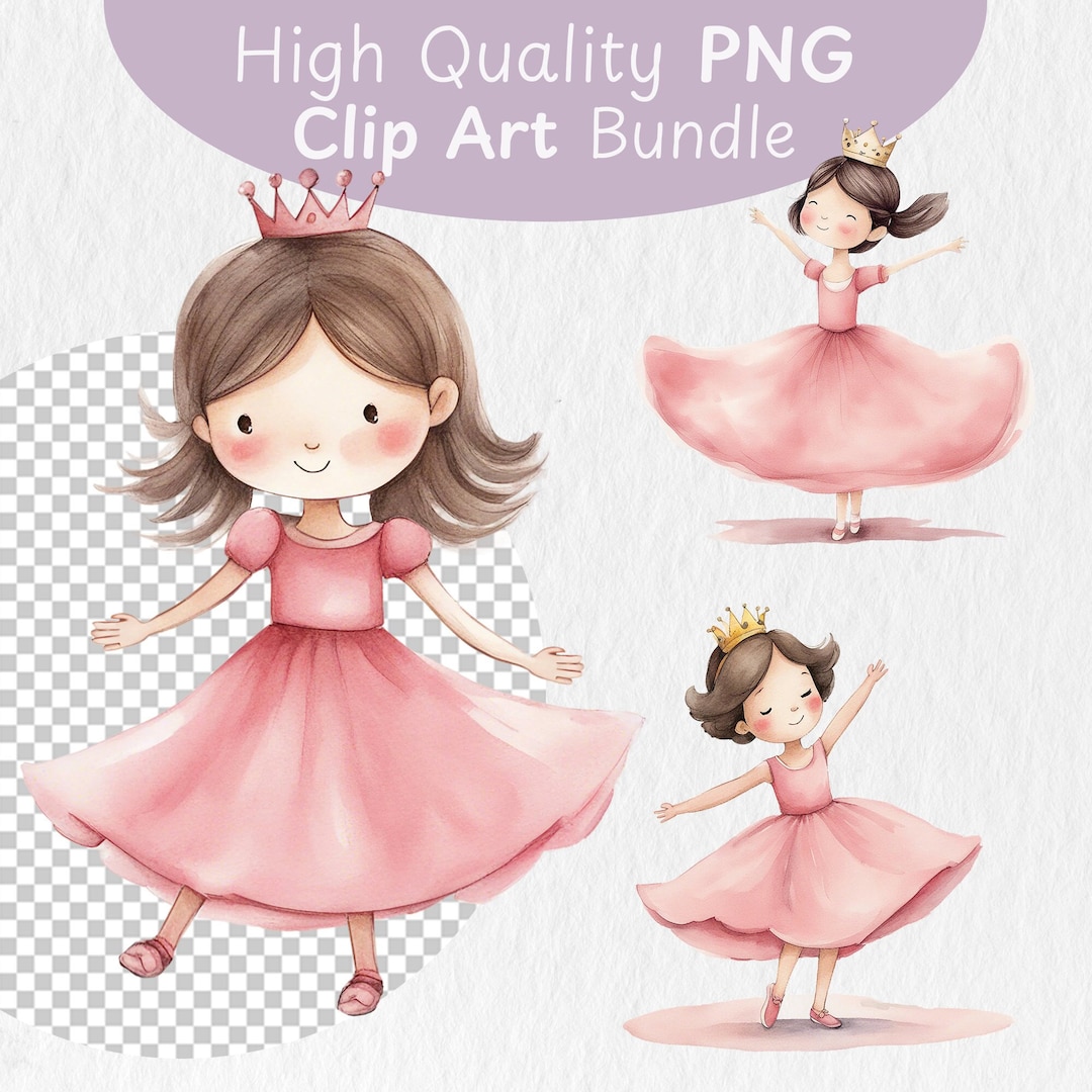 Little Pink Princess PNG Clipart Bundle 10 High Resolution Watercolor ...