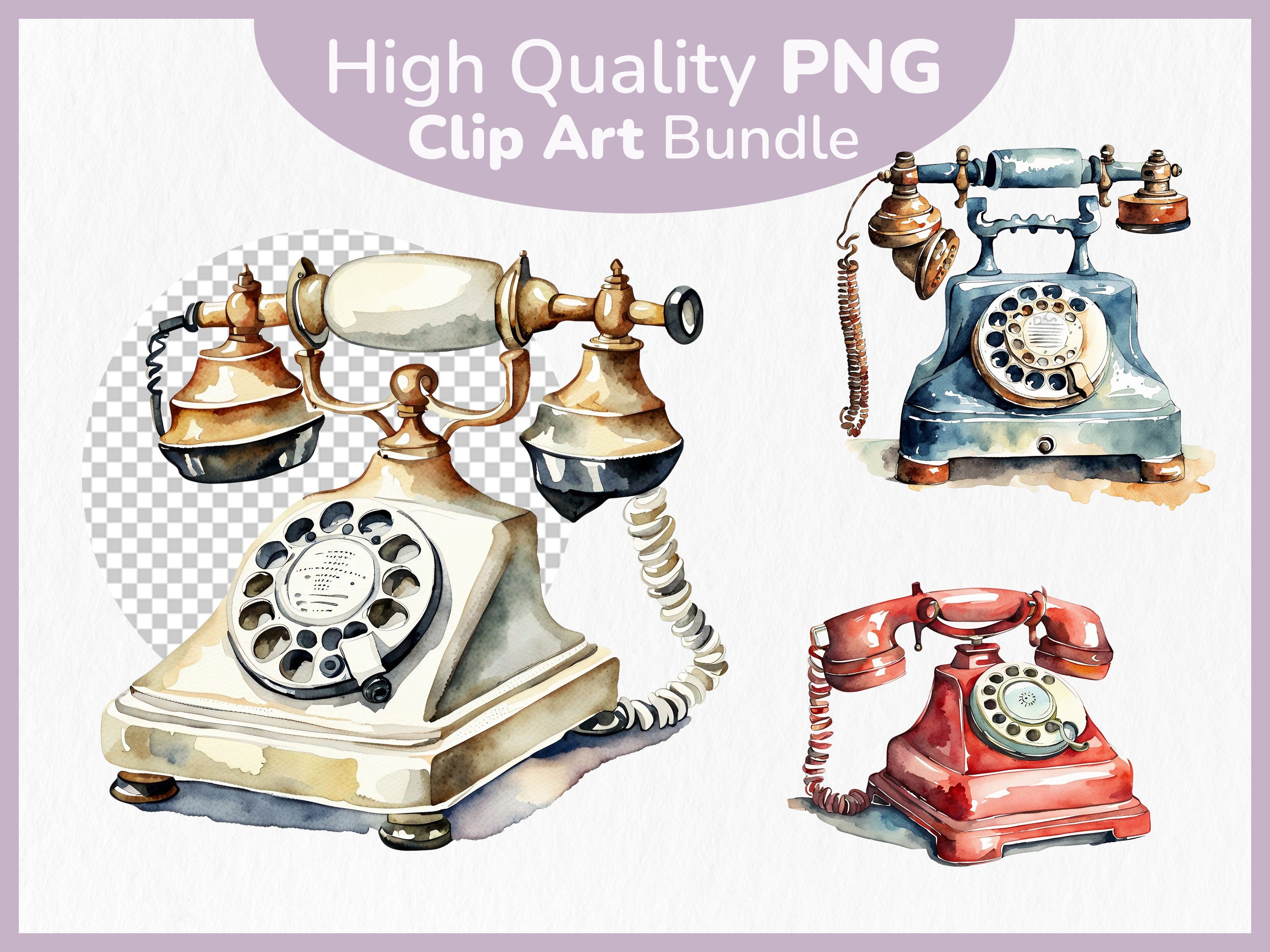 Vintage Telephone Clipart Bundle 12x PNG Images Transparent Background ...