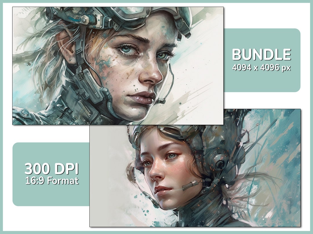 Female Cyborg Fantasy Bundle Watercolor Painting Digital Download, Poster, Art, Art Print ...
