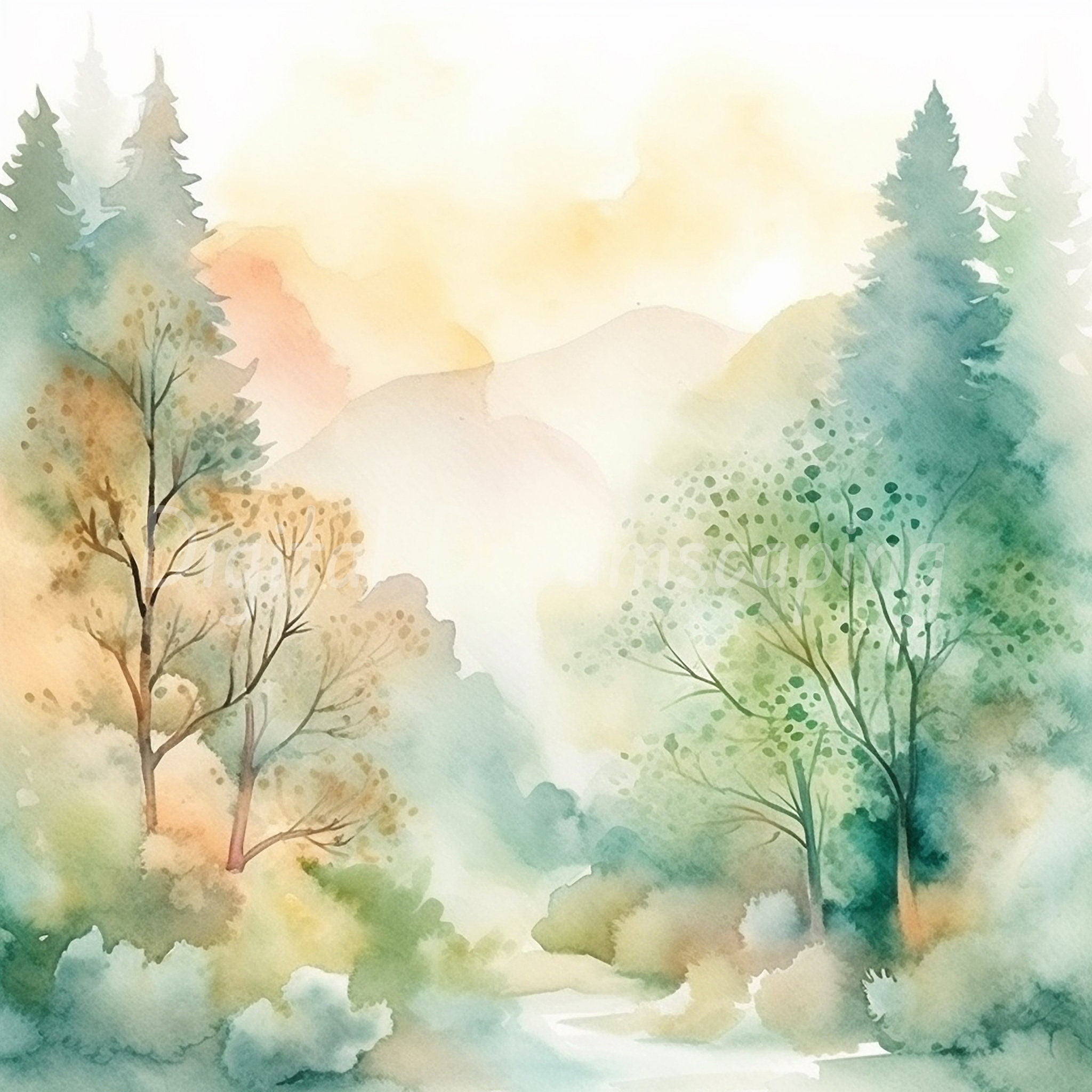 Forest Landscape Clipart Bundle 8x High Quality Watercolor Designs ...