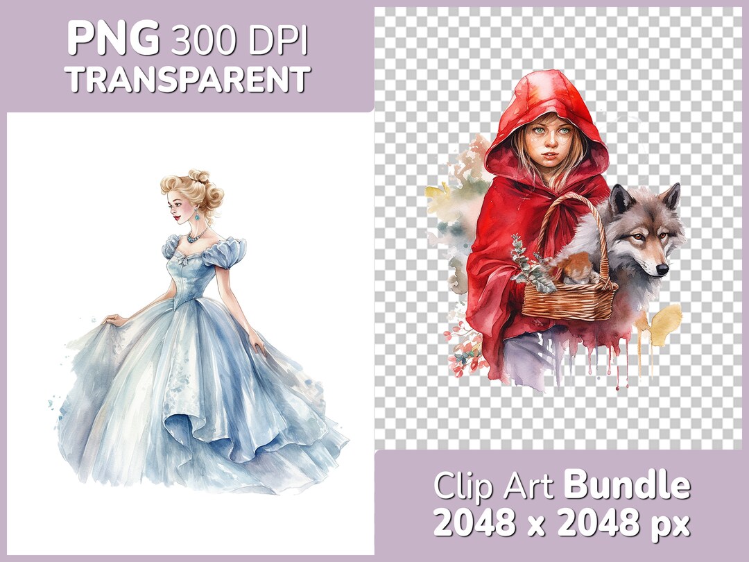 Fairy Tales and Fables Clipart Bundle 8x Detailed Watercolor Motifs PNG ...
