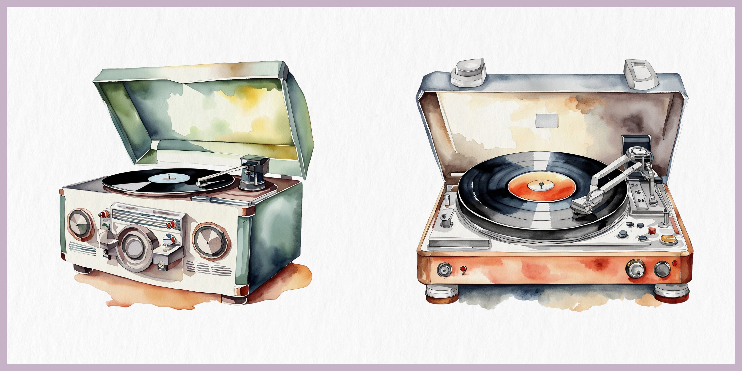 Retro Vinyl Record Player Clipart Bundle 12x PNG Images Transparent ...