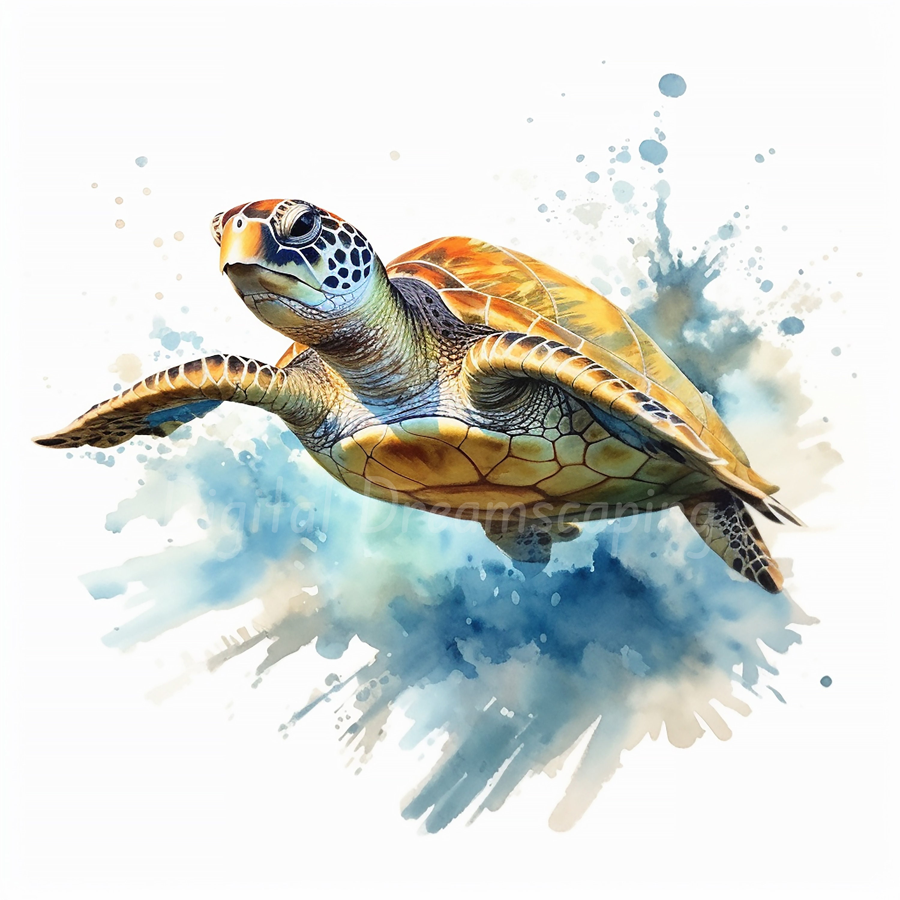 Sea Turtle Clipart Bundle, Digital Download, Watercolor Clip Art, Wall ...