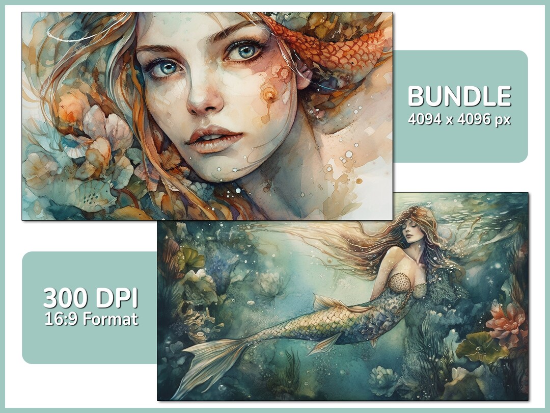 Mermaids Woman Fantasy Motifs Bundle 01 8x High Quality Watercolor ...