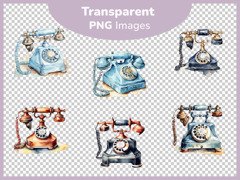 Vintage Telephone Clipart Bundle 12x PNG Images Transparent Background ...