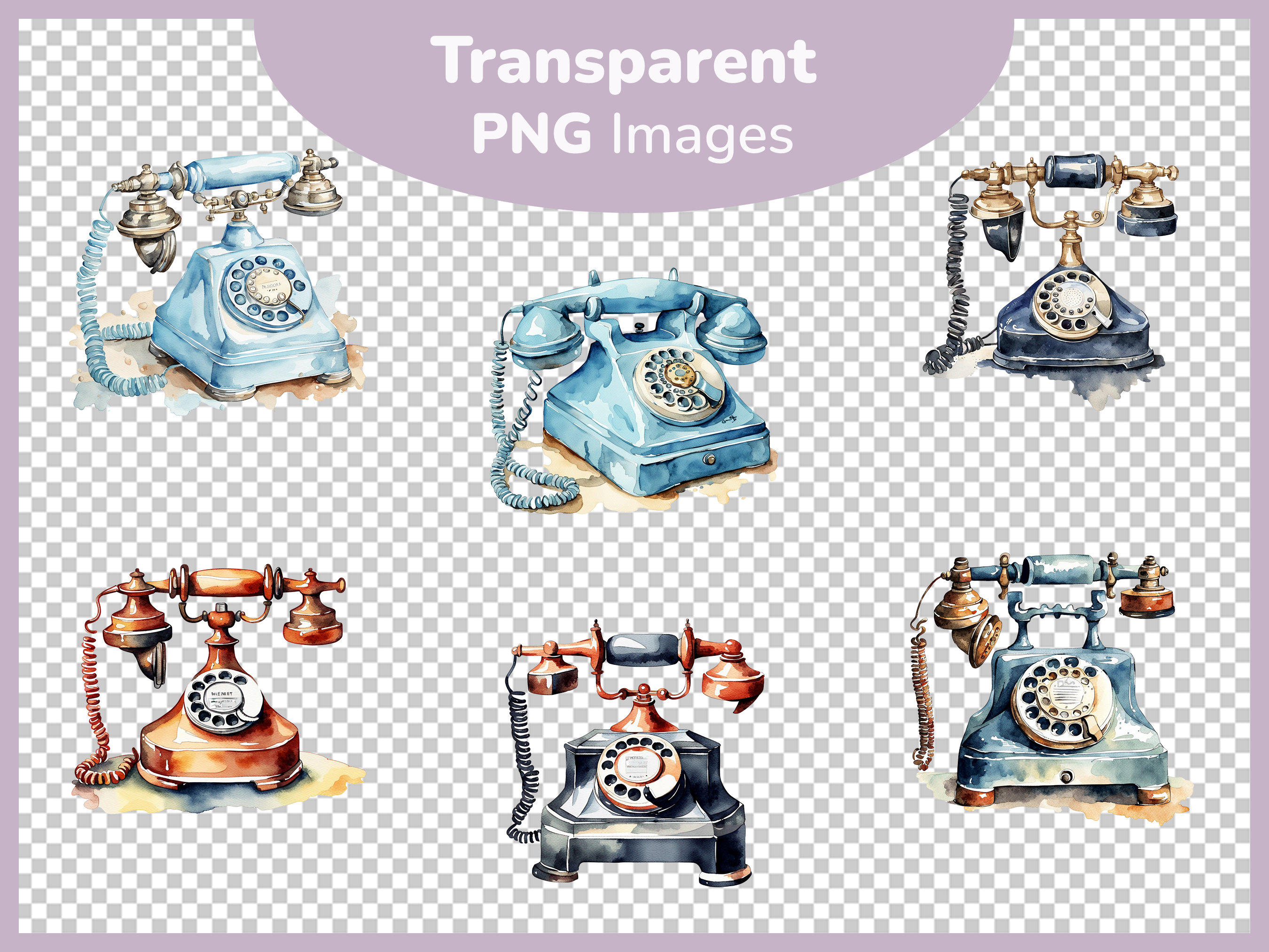 Vintage Telephone Clipart Bundle 12x PNG Images Transparent Background ...