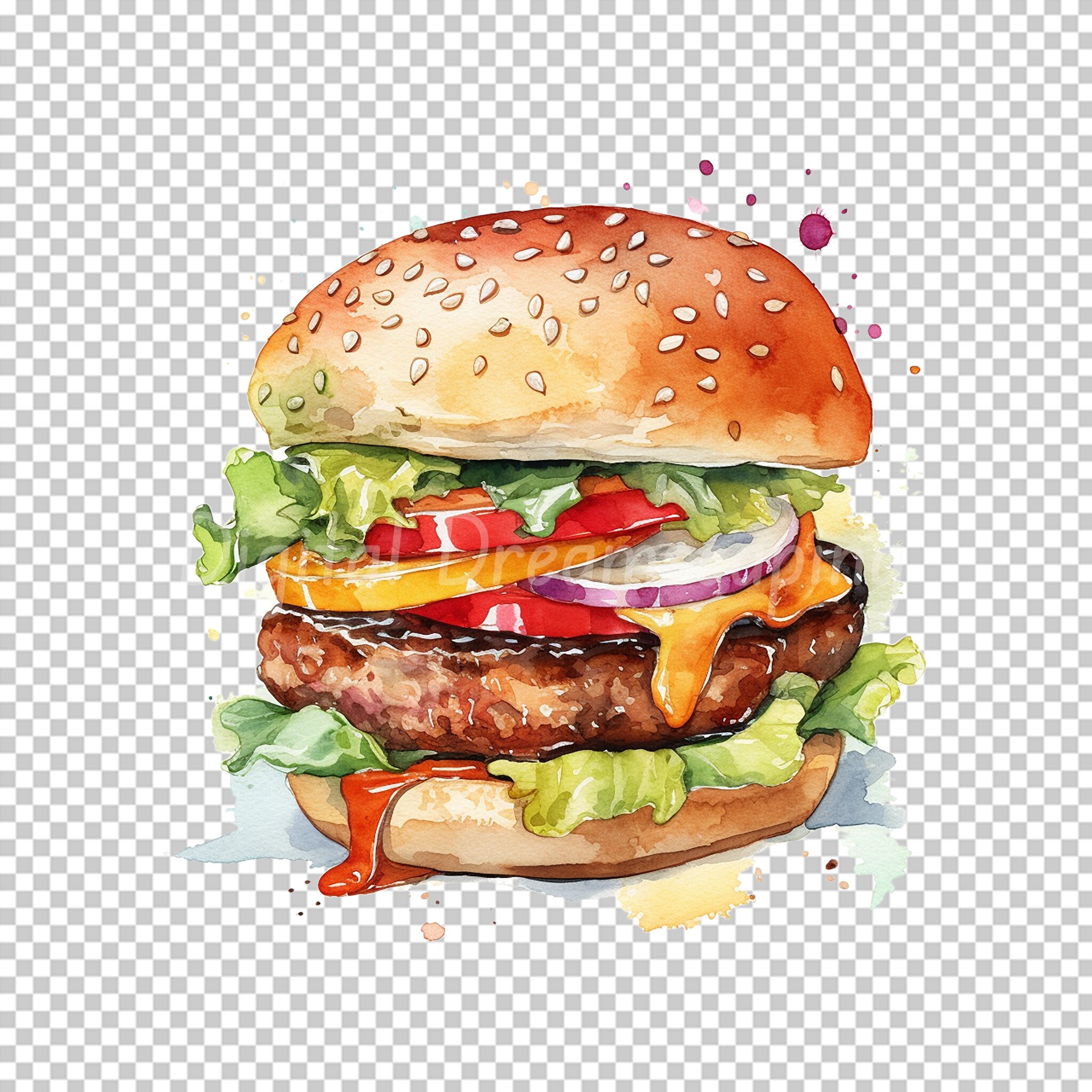 Burger Hamburger Clipart Bundle 8x Detailed Watercolor Designs PNG ...