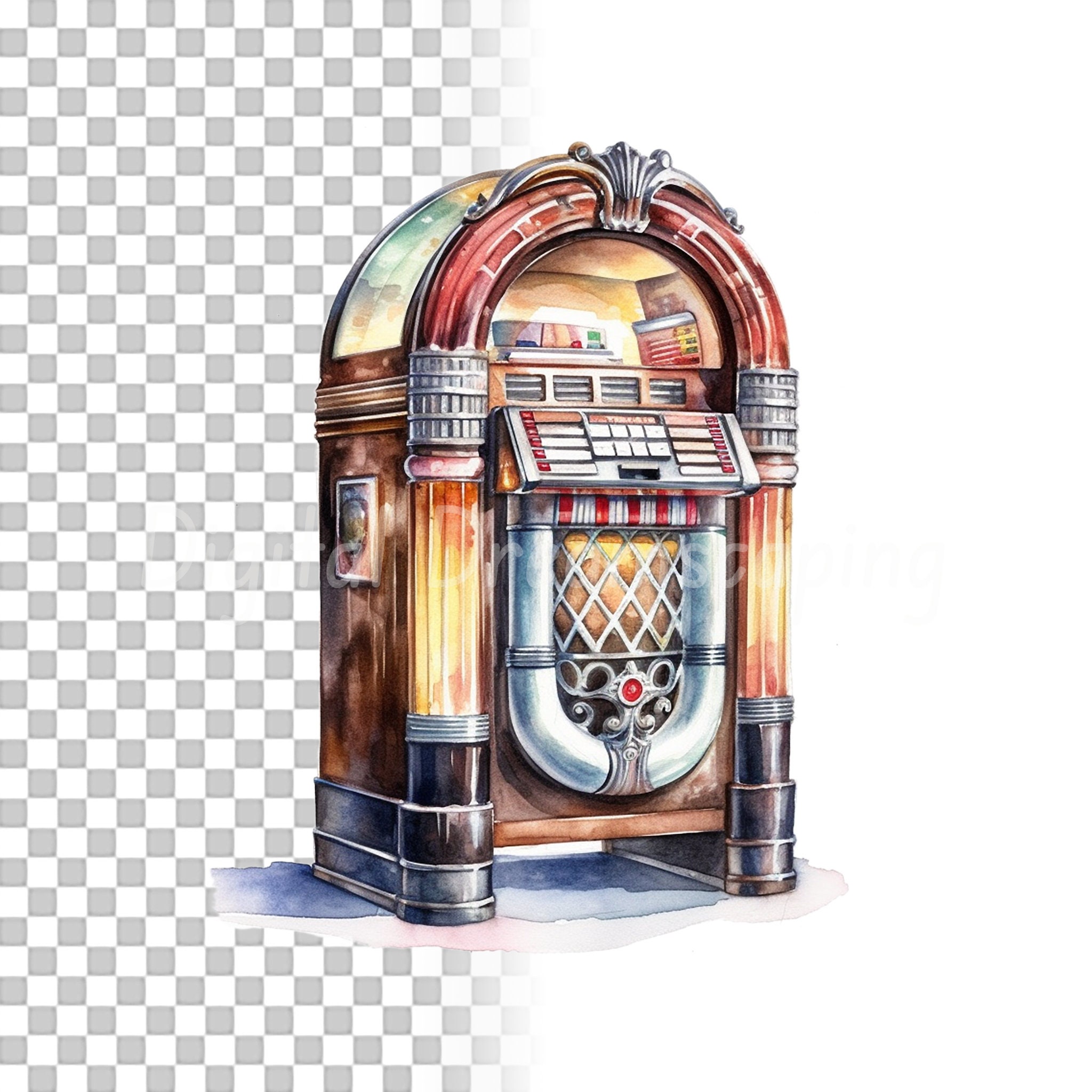 Retro Diner Restraurants Clipart Bundle 01, 8x Detailed Watercolor ...