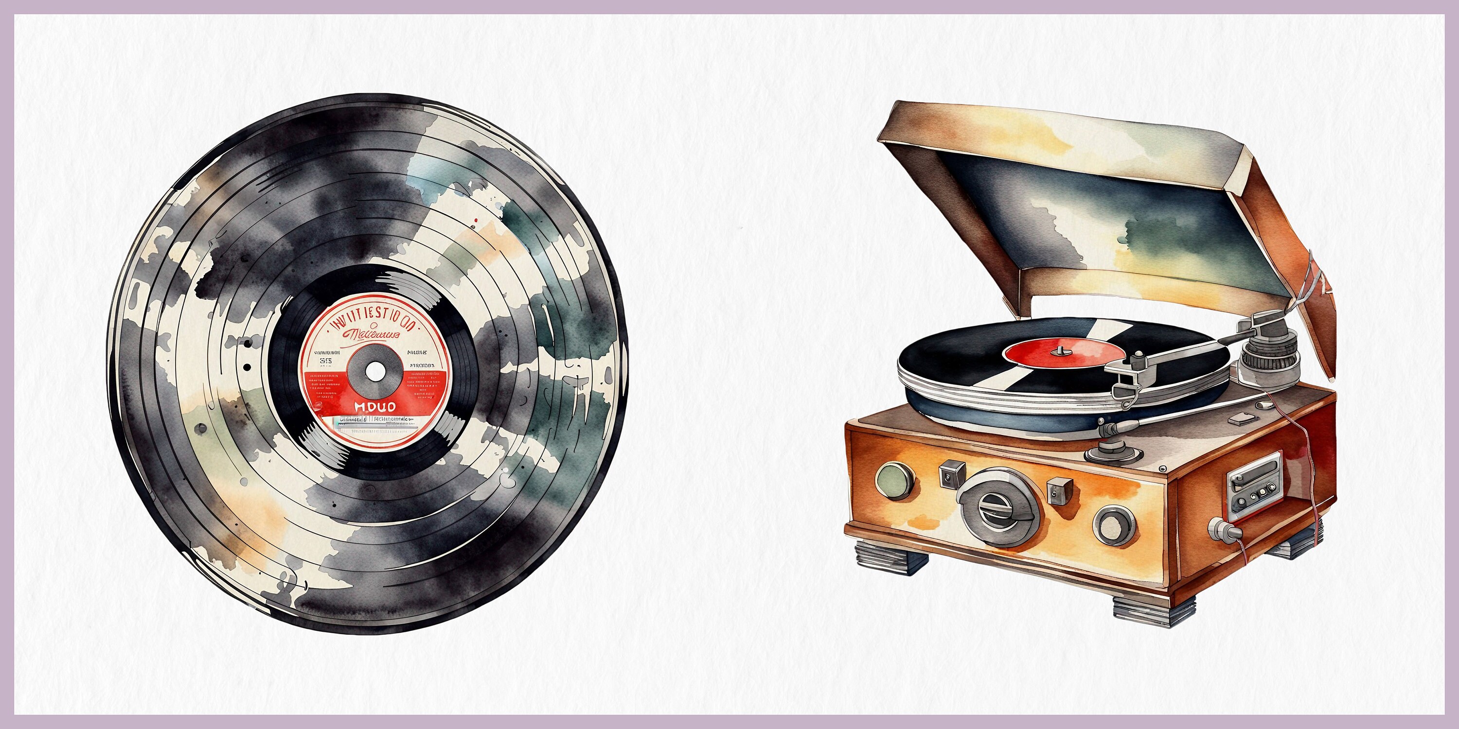 Retro Vinyl Record Player Clipart Bundle 12x PNG Images Transparent ...