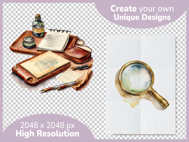 Vintage Office Supplies Clipart Bundle 12x PNG Images Transparent ...