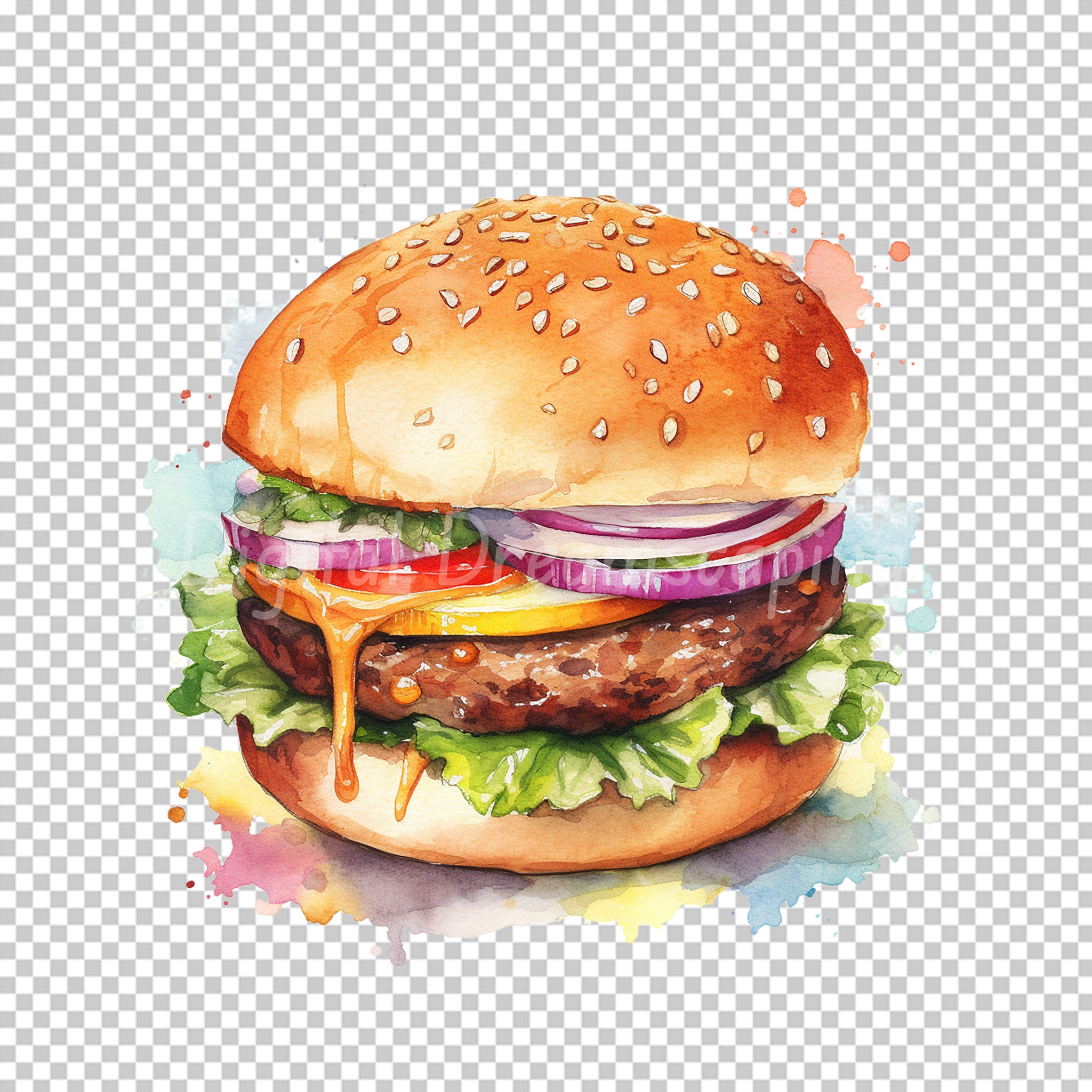 Burger Hamburger Clipart Bundle 8x Detailed Watercolor Designs PNG ...