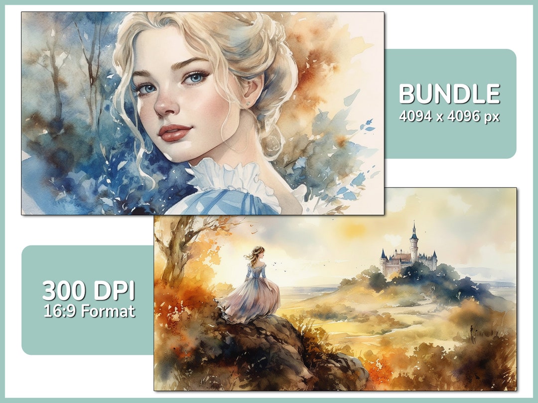 Cinderella Woman Fairy Tale Motif Bundle 01 8x High Quality Watercolor ...