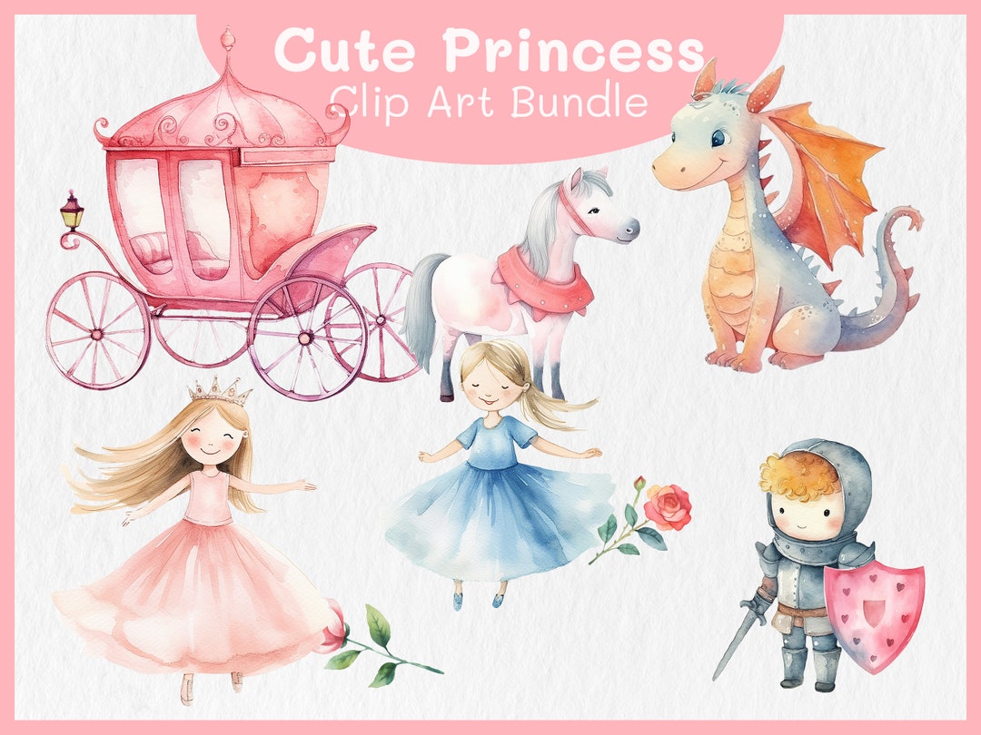 Cute Princess and Knight Clipart Bundle Sweet Watercolor Illustrations ...