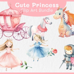 Cute Princess and Knight Clipart Bundle Sweet Watercolor Illustrations ...