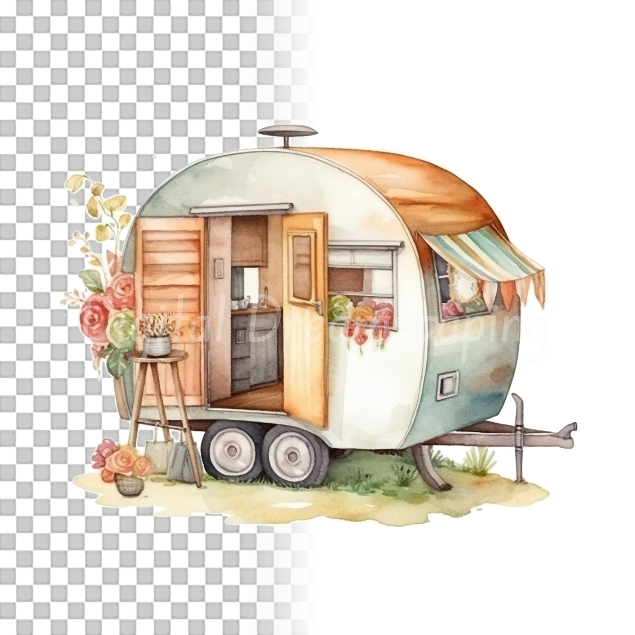 Caravan Clipart Bundle 8x Detailed Watercolor Motifs PNG - Etsy