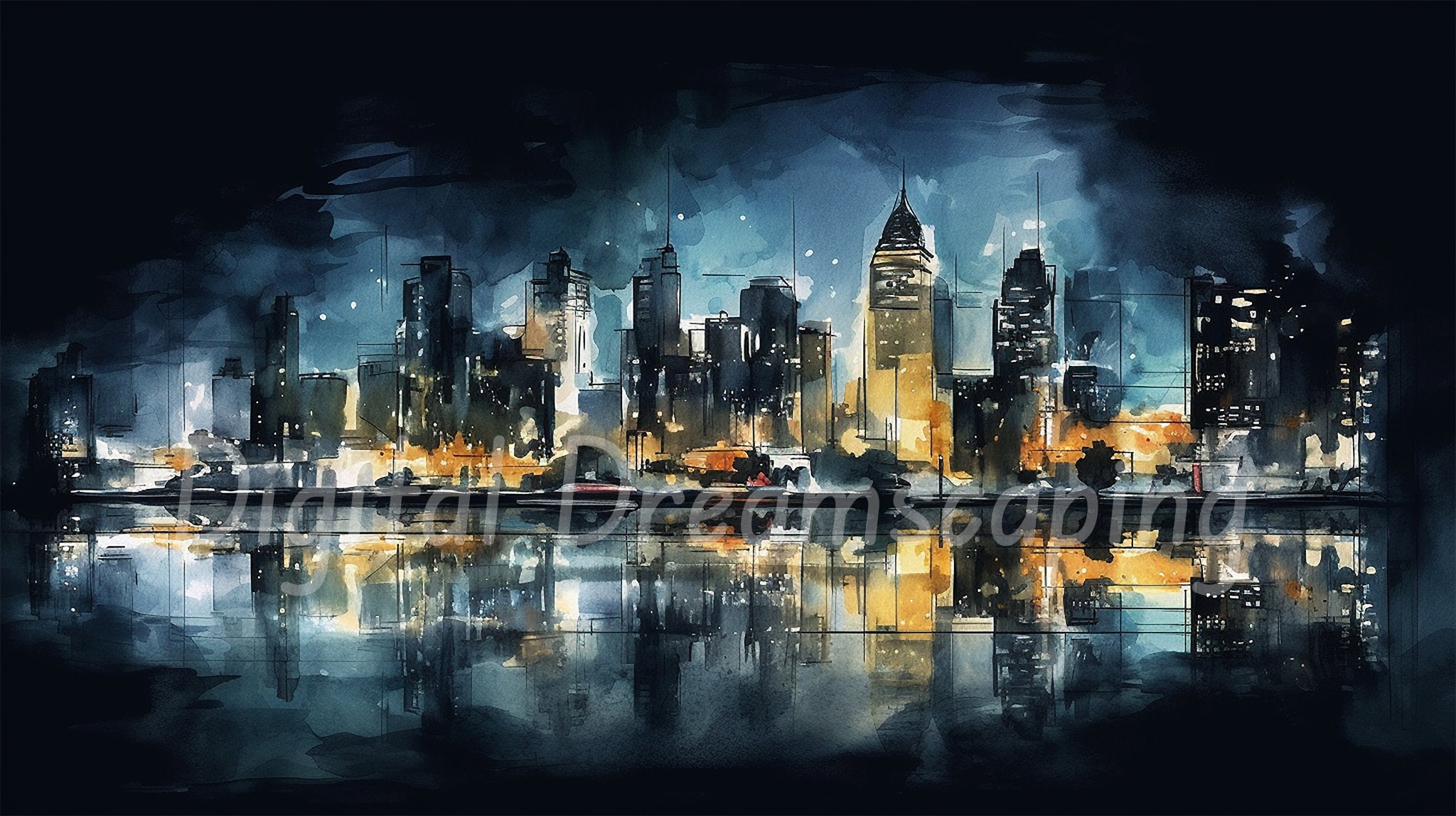 City at Night Motif Bundle 01 8x High Quality Watercolor - Etsy