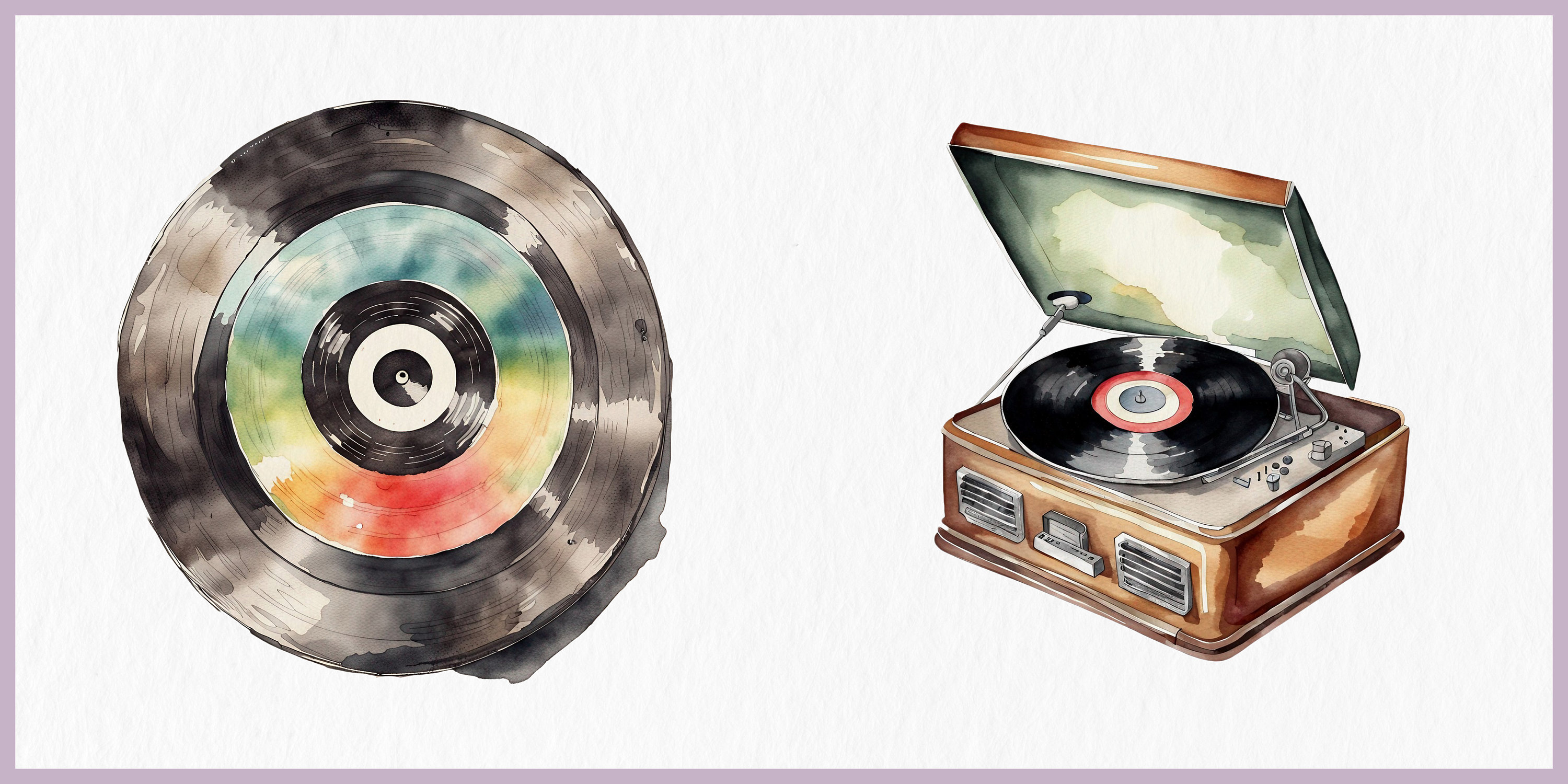Retro Vinyl Record Player Clipart Bundle 12x PNG Images Transparent ...