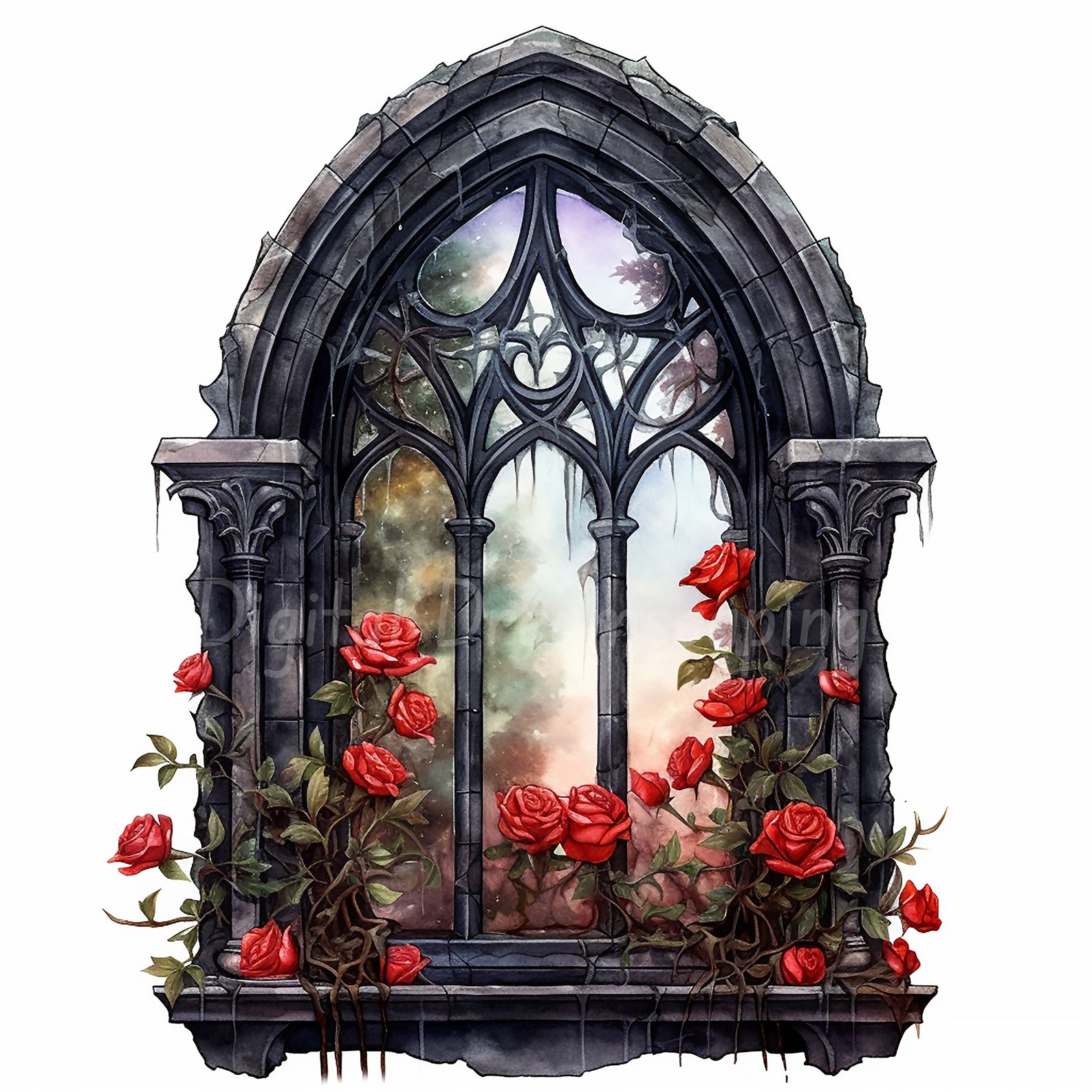 Gothic Window Clipart Bundle Digital Download Watercolor Clip Art for ...