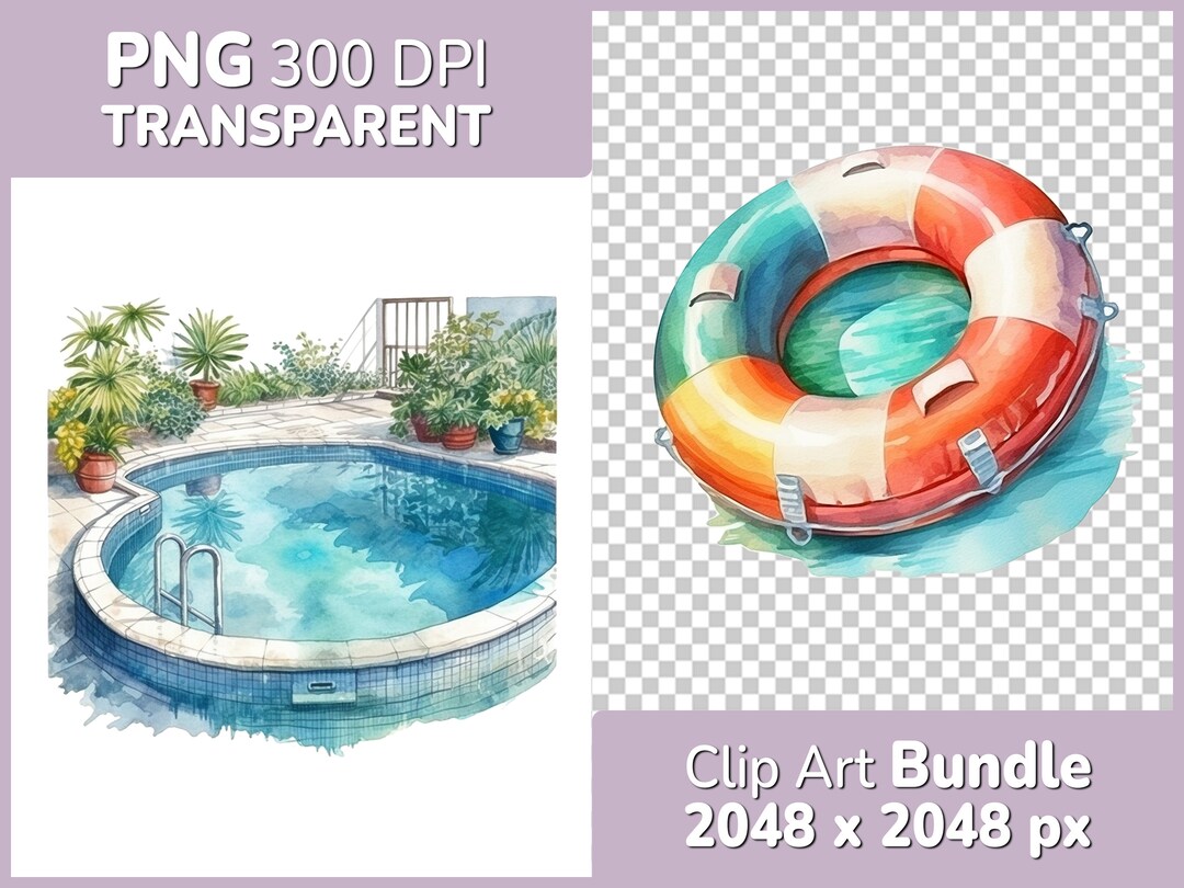 Pool Party Clipart Bundle 01 8x Detailed Watercolor Motifs PNG With ...