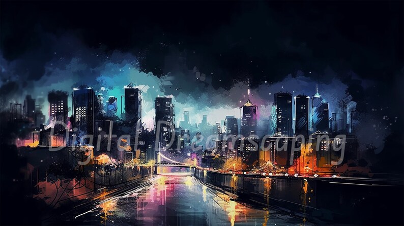 City at Night Motif Bundle 01 8x High Quality Watercolor - Etsy