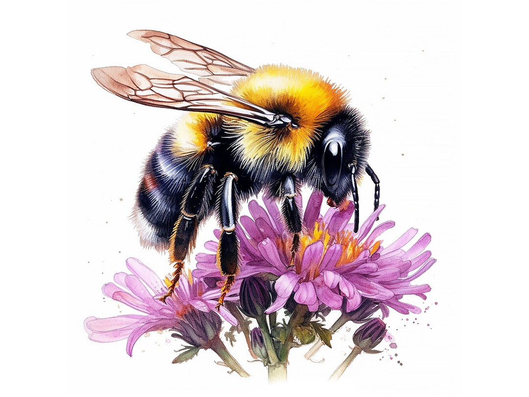 Bumblebee on Flower Clipart Bundle Digital Download, Watercolor Clip ...