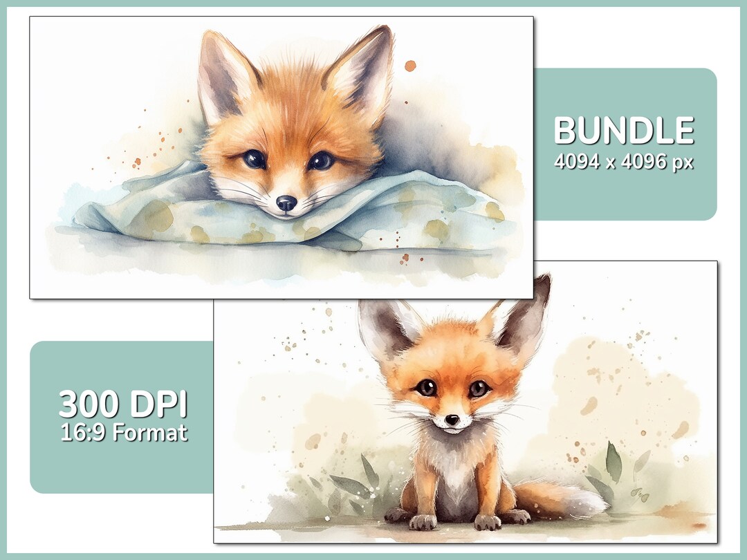 Cute Foxes Fox Motif Bundle 01 8x High Quality Watercolor Motifs ...
