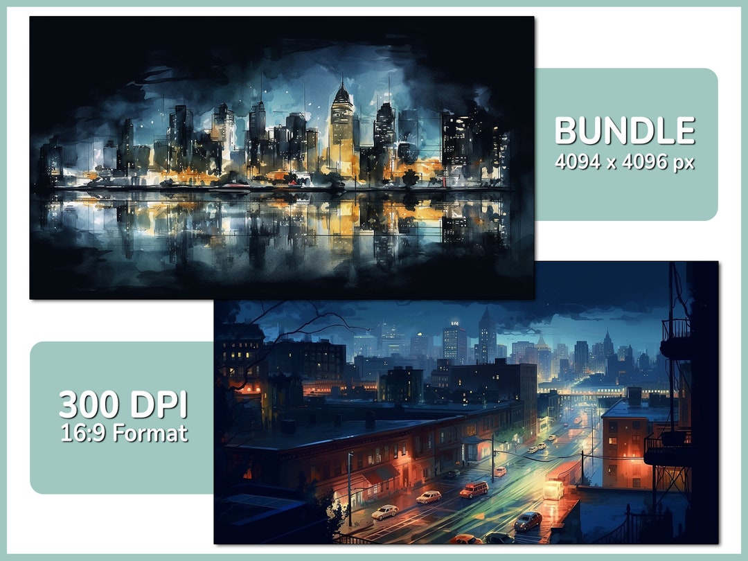 City at Night Motif Bundle 01 8x High Quality Watercolor - Etsy