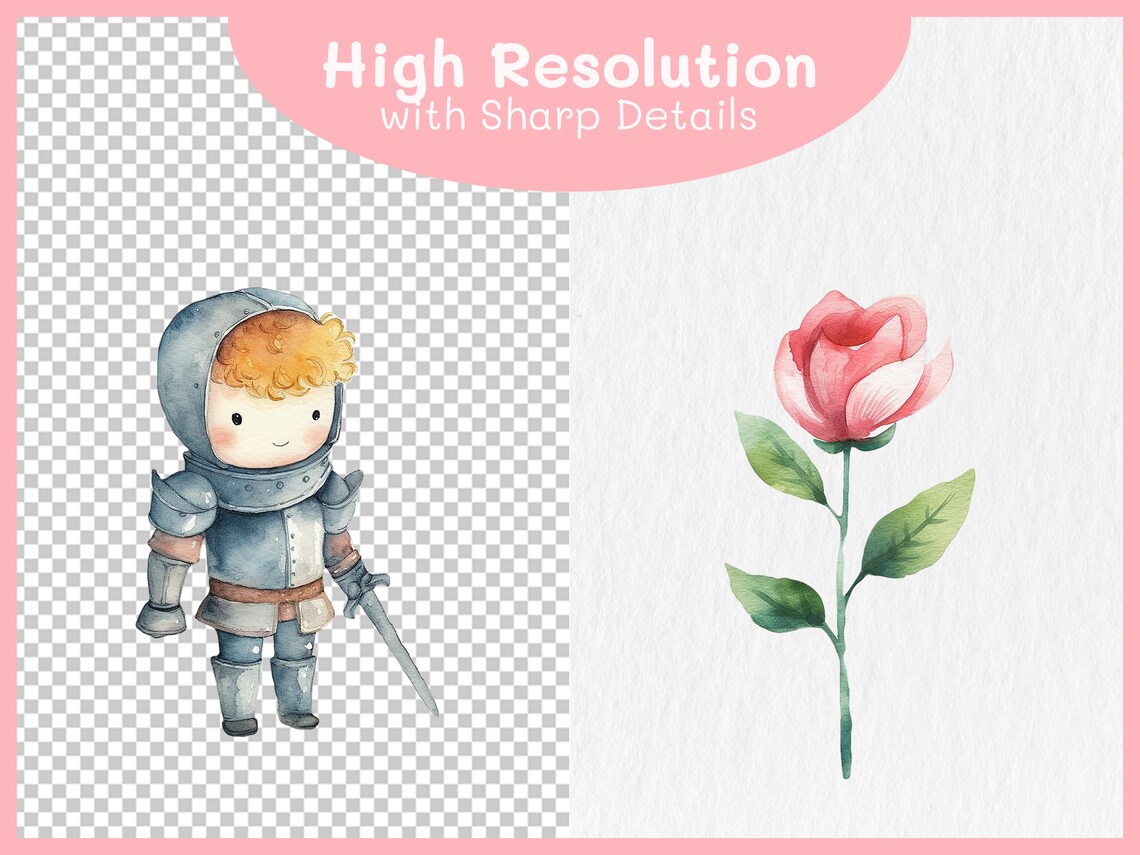 Cute Princess and Knight Clipart Bundle Sweet Watercolor Illustrations ...