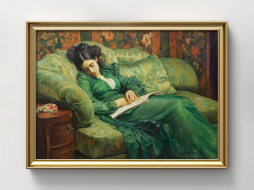 Sleeping Woman on a Sofa Vintage Painting, Oil Painting, Decorative ...