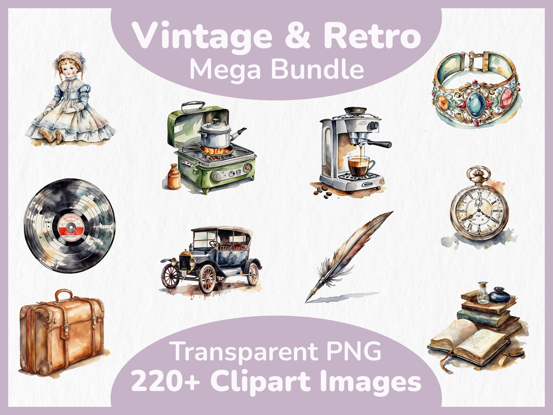220 Vintage & Retro Clipart Mega Bundle, 70% off Items From Shop ...