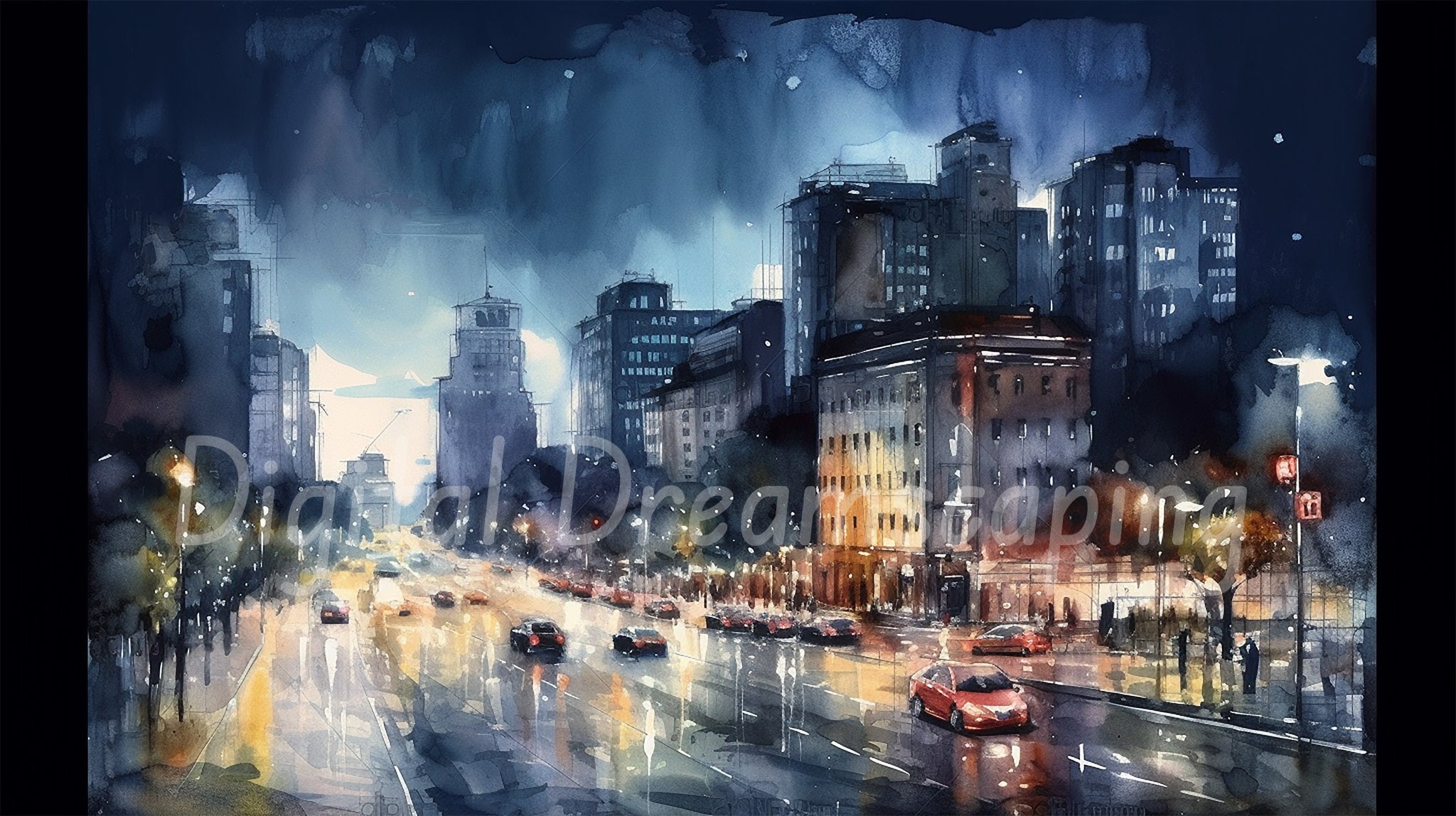 City at Night Motif Bundle 01 8x High Quality Watercolor - Etsy