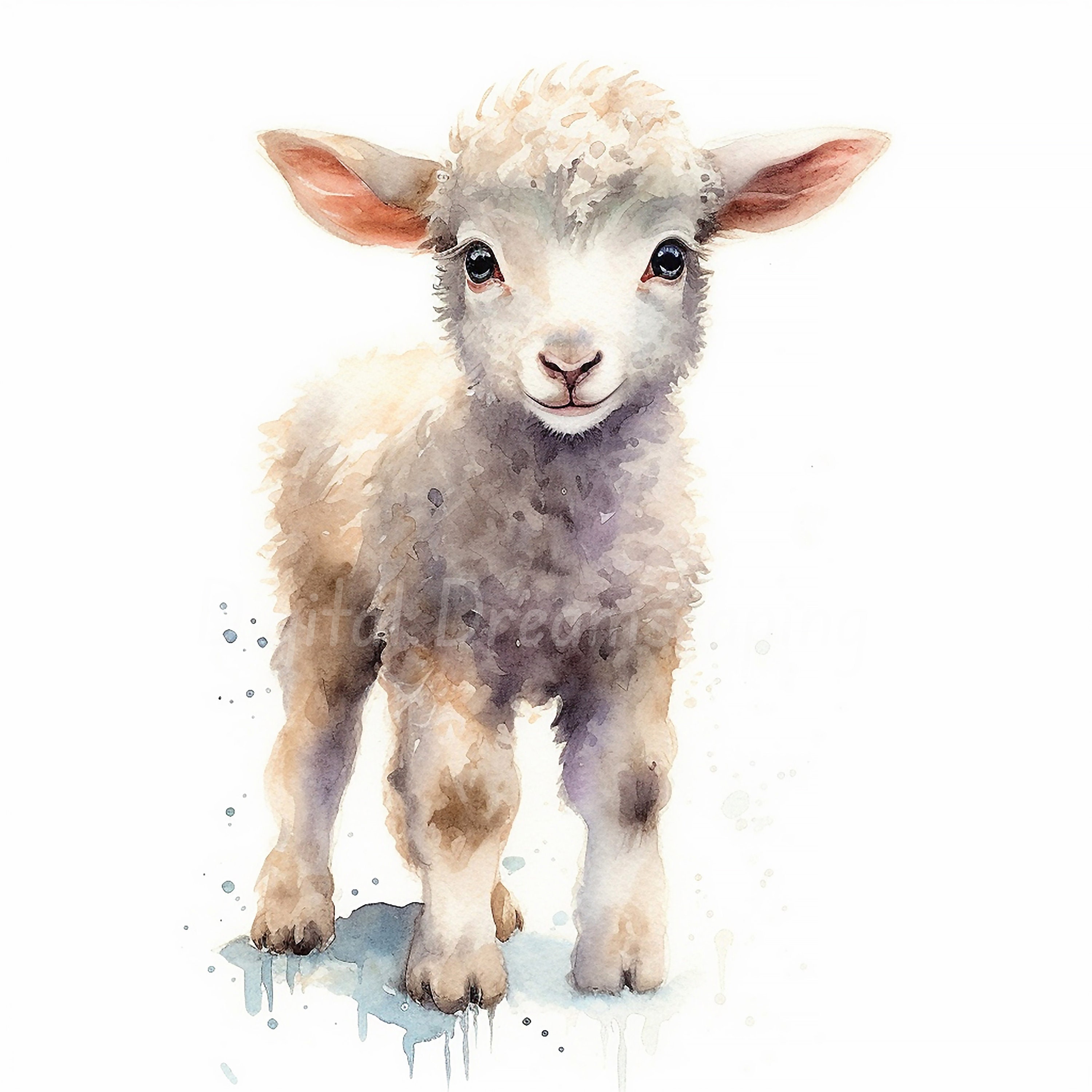 Cute Lamb Clipart Bundle, Digital Download, Watercolor Clip Art, Wall ...