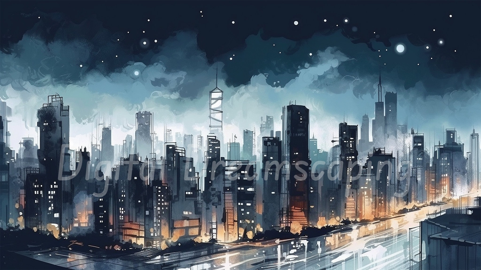 City at Night Motif Bundle 01 8x High Quality Watercolor - Etsy