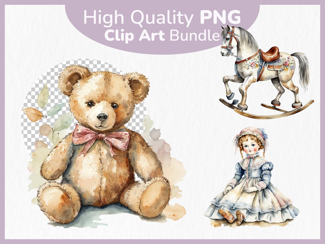 Vintage Toys Clipart Bundle 12x PNG Images Transparent Background ...