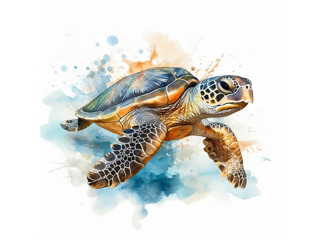 Sea Turtle Clipart Bundle, Digital Download, Watercolor Clip Art, Wall ...