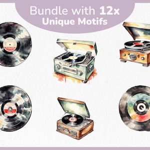 Retro Vinyl Record Player Clipart Bundle 12x PNG Images Transparent ...