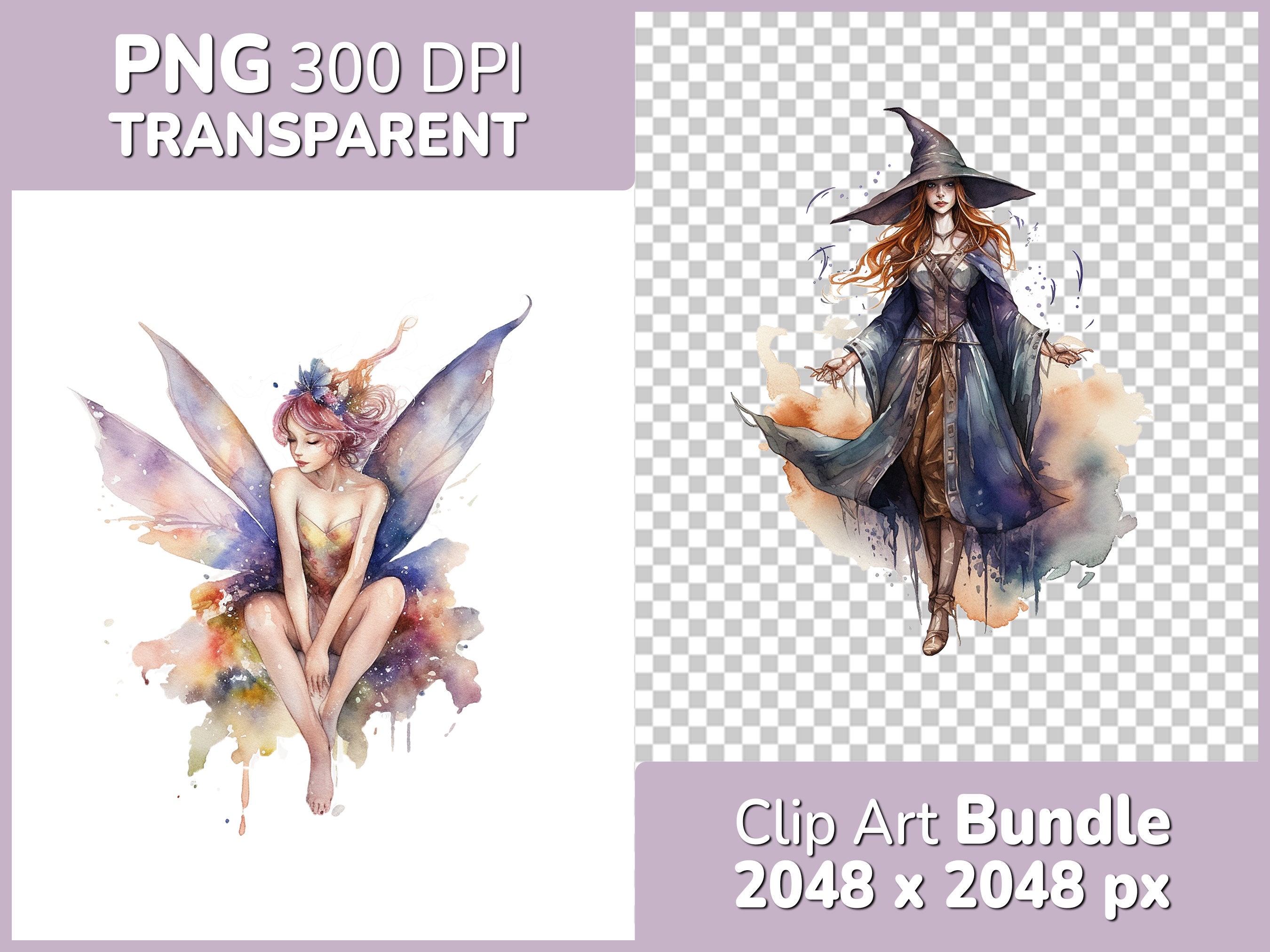 Fantasy Fable Creatures Clipart Bundle, 8x Detailed Watercolor Motifs ...