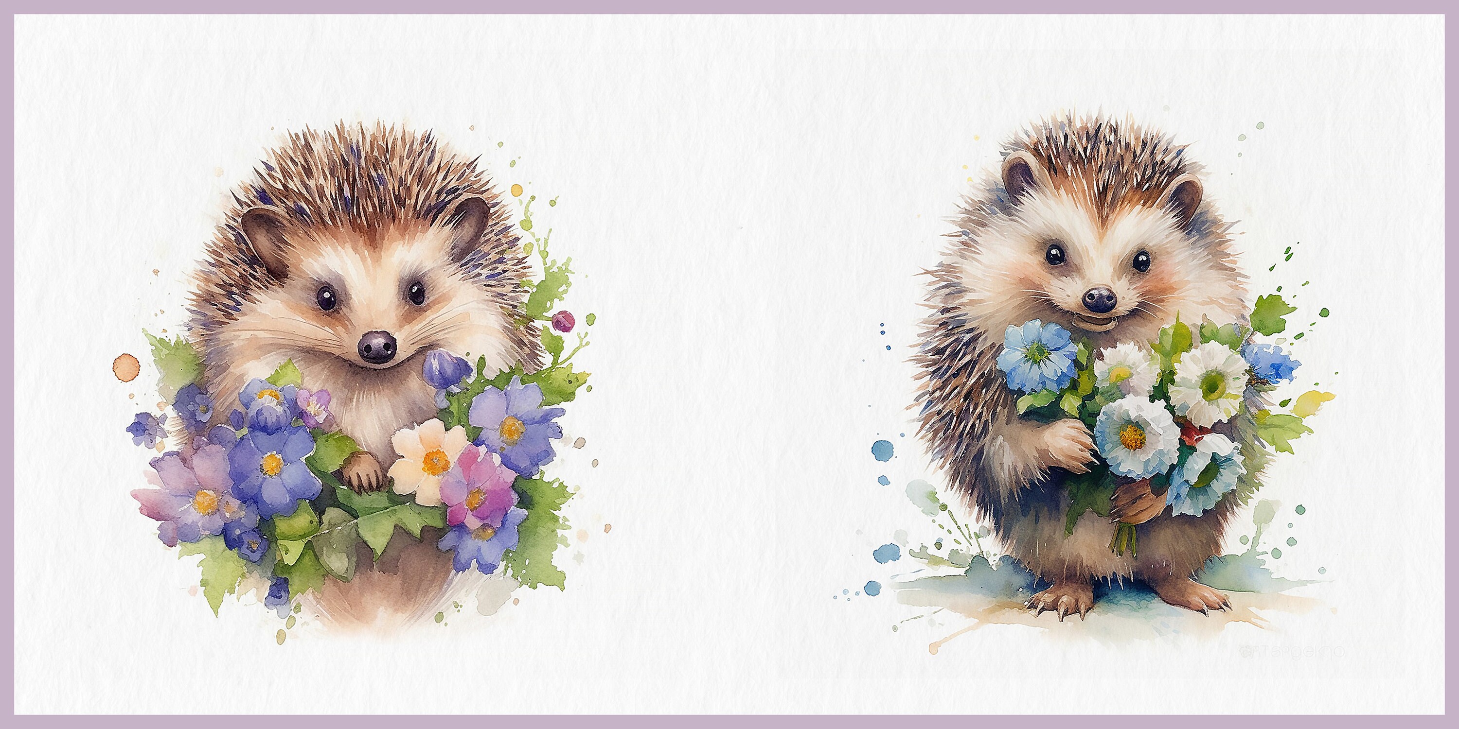 Hedgehog With Flower Clipart Bundle, Digital Download, Watercolor Clip ...