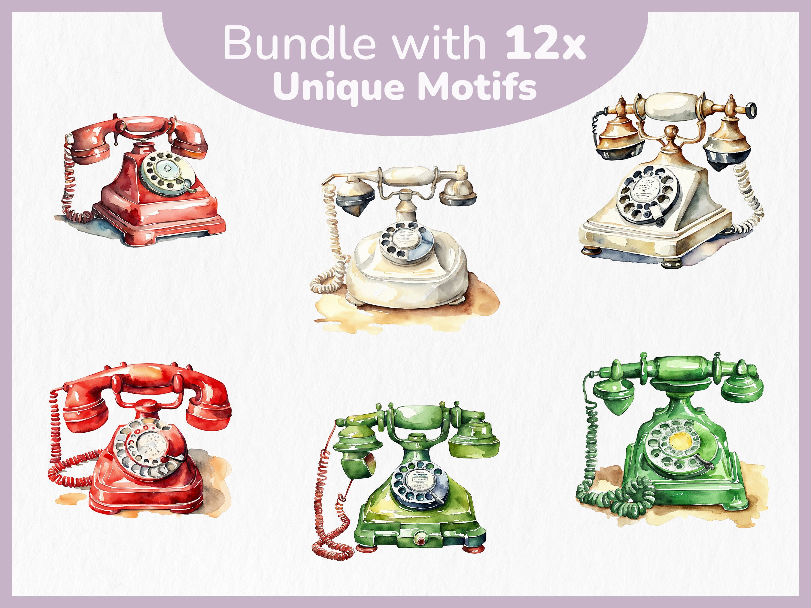 Vintage Telephone Clipart Bundle 12x PNG Images Transparent Background ...