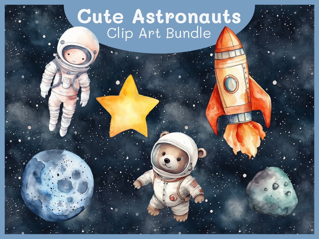 Cute Astronaut Clipart Bundle Cute Watercolor Illustrations Card Making ...