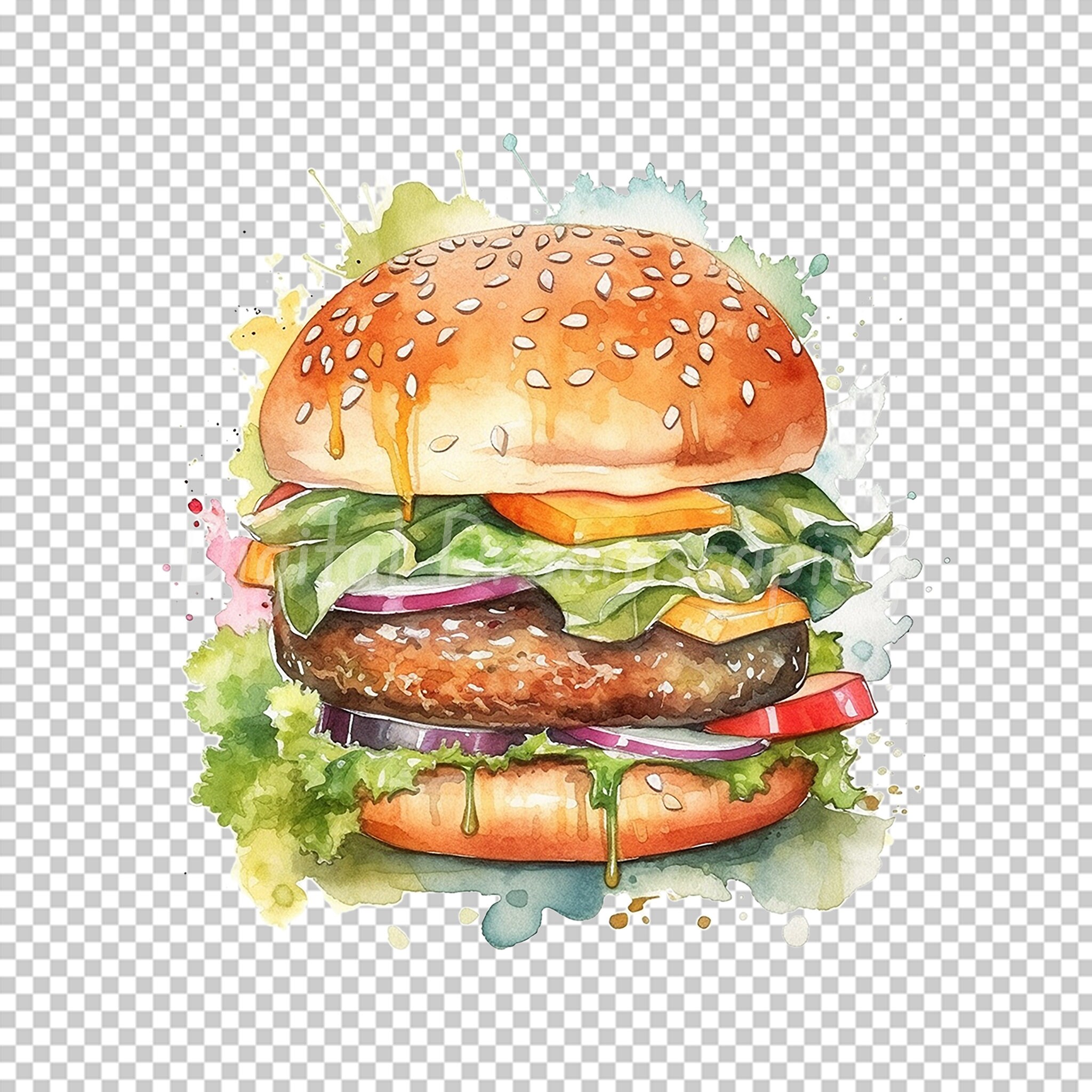 Burger Hamburger Clipart Bundle 8x Detailed Watercolor Designs PNG ...