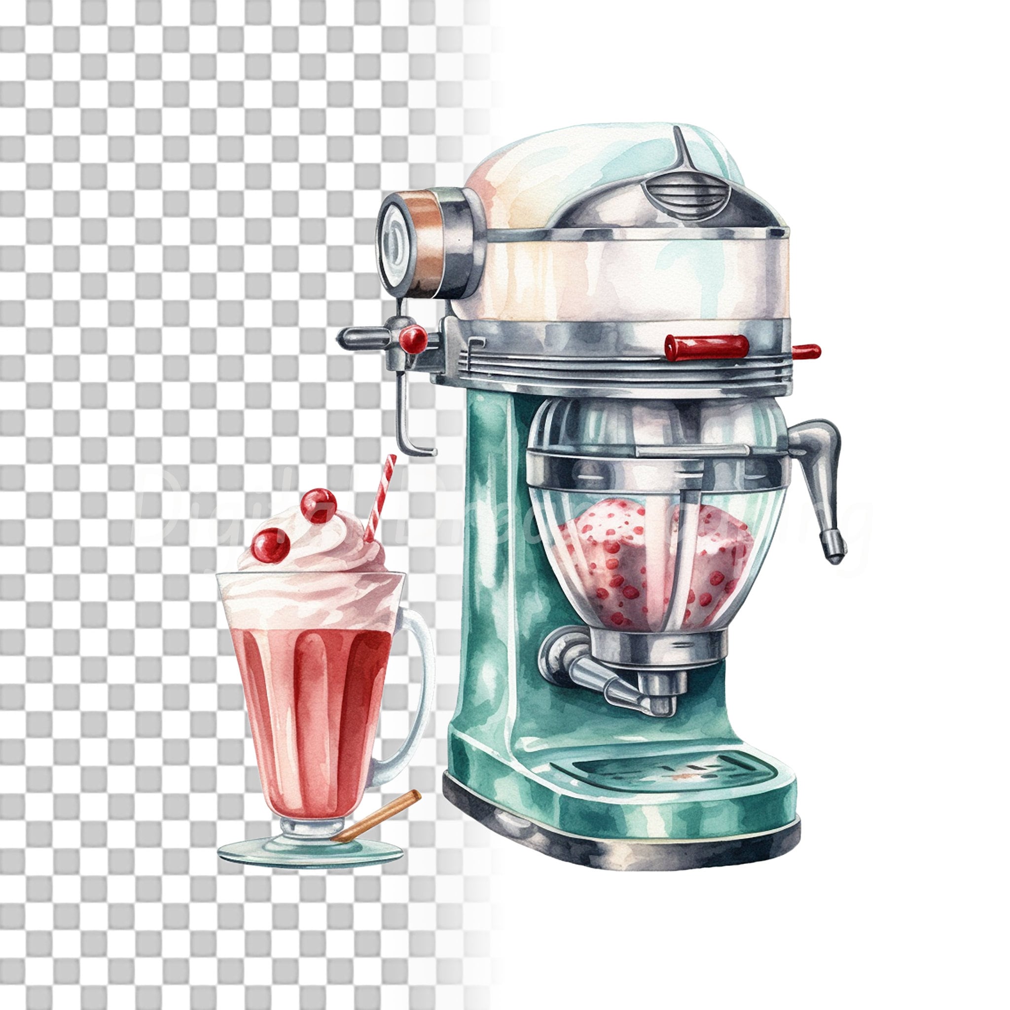 Retro Diner Restraurants Clipart Bundle 01, 8x Detailed Watercolor ...