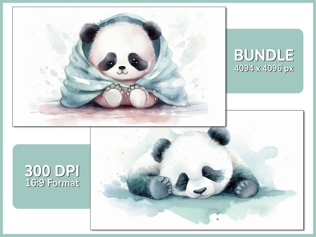Cute Pandas Panda Bear Motif Bundle 01 8x High Quality Watercolor ...