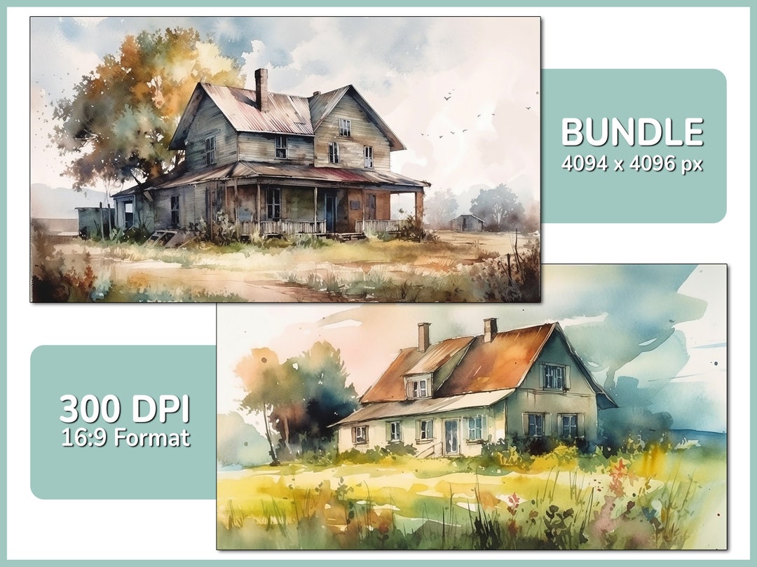Farmhouse House Motifs Bundle 01 8x High Quality Watercolor - Etsy