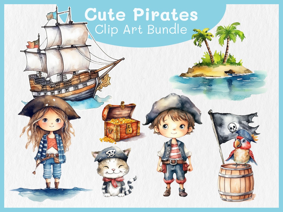 Cute Pirates on the High Seas Clipart Bundle Cute Watercolor ...