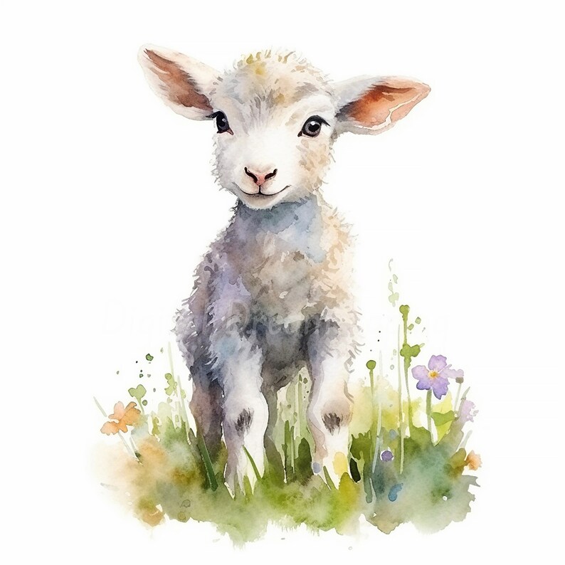 Cute Lamb in Flowers Clipart Bundle, Digital Download, Watercolor Clip ...