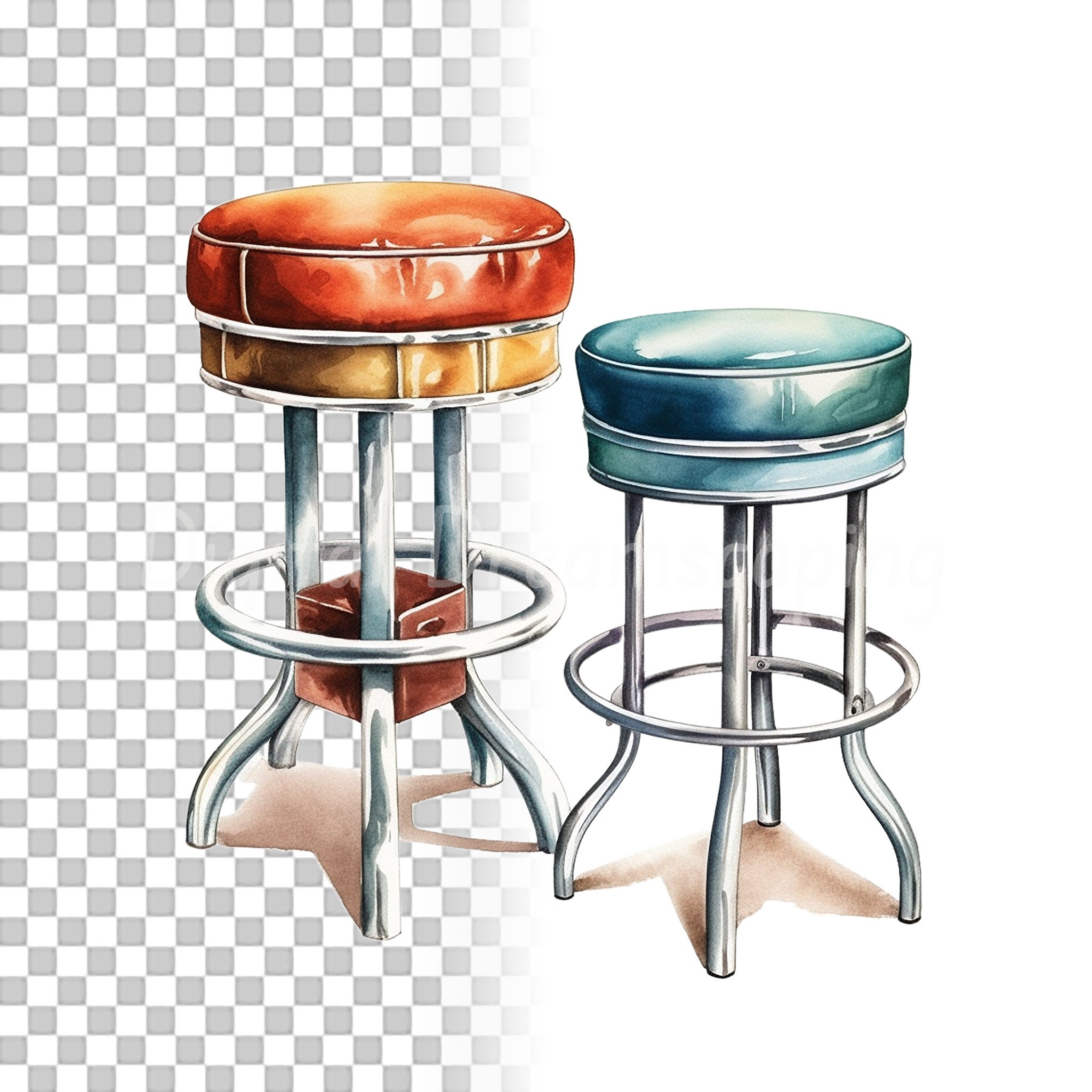 Retro Diner Restraurants Clipart Bundle 01, 8x Detailed Watercolor ...