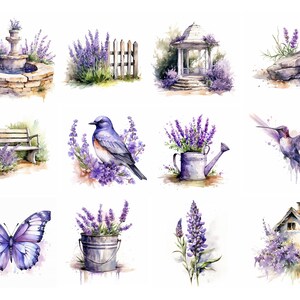 Lavender Garden Clipart Bundle Digital Download Watercolor Clip Art for ...